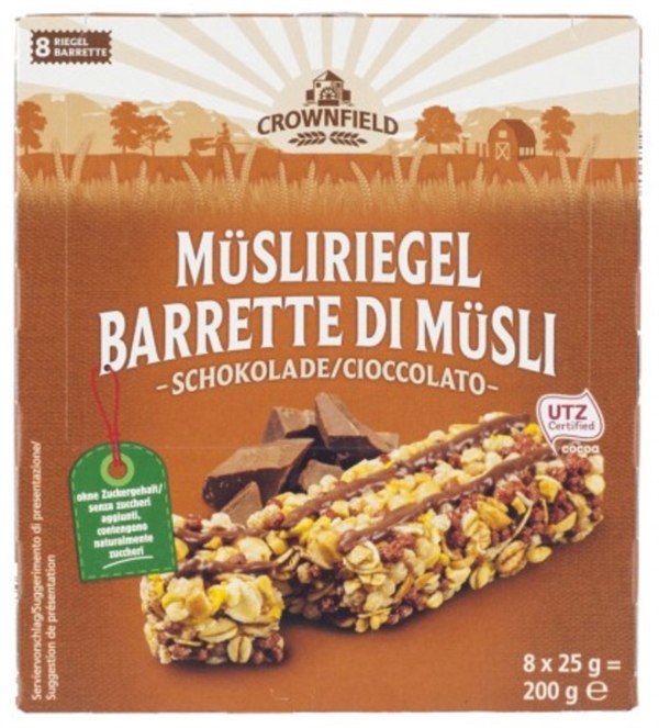 Test e Recensione CROWNFIELD (LIDL) BARRETTE DI MUESLI CIOCCOLATO SENZA ...